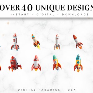 Set of 40, Rocket Clipart Bundle, Space Clipart, Rocket PNG, Nursery ...