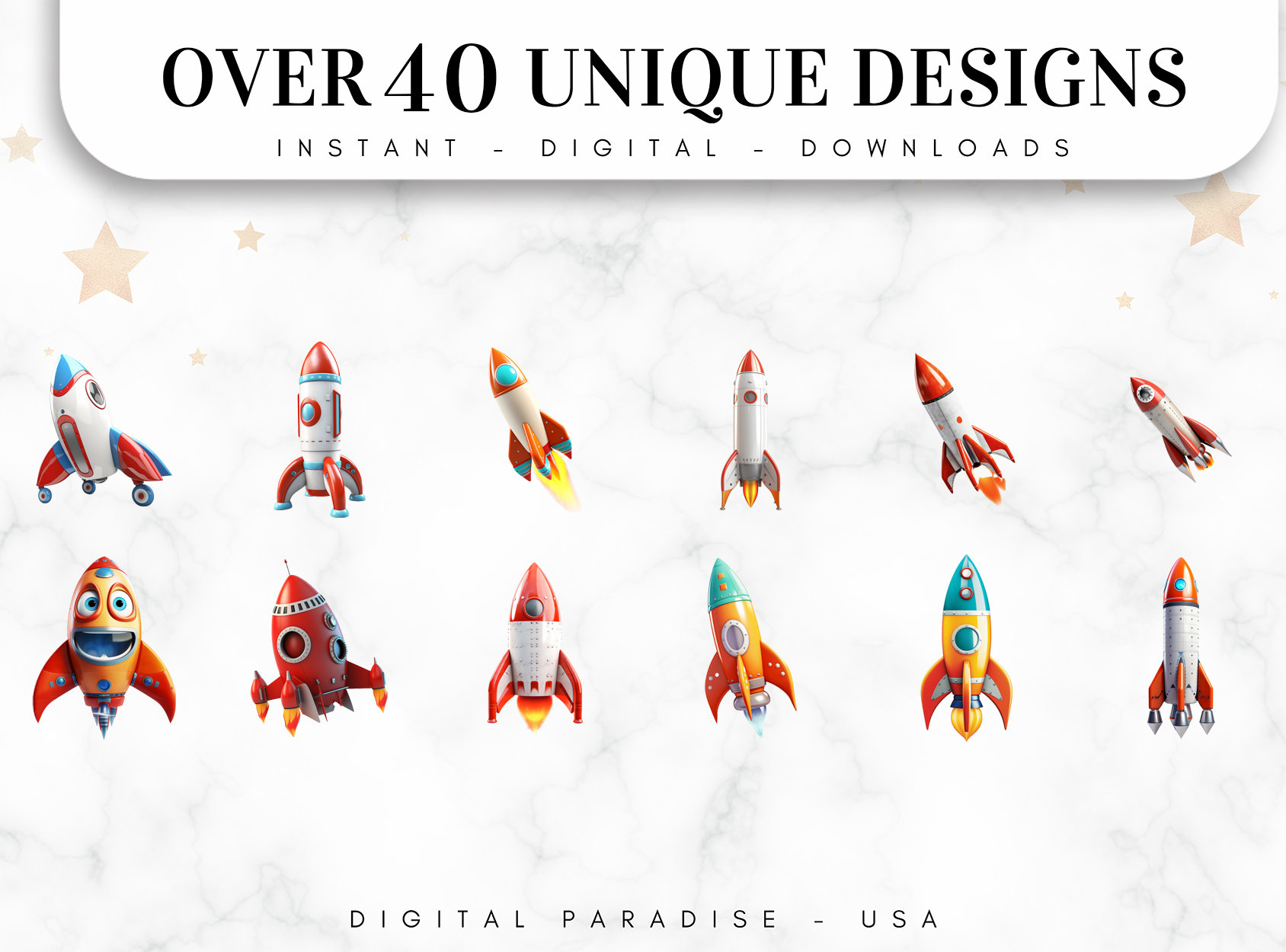 Set of 40, Rocket Clipart Bundle, Space Clipart, Rocket PNG, Nursery ...