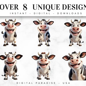 Set of 8, Happy Cow Clipart, Cow PNG, Farm Animal Clipart, Cute Cow Art ...
