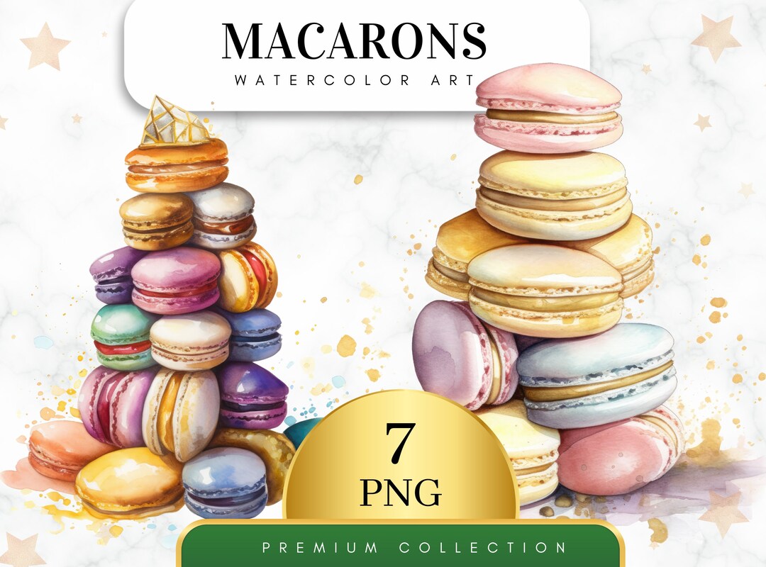 Set of 7 Watercolor Macarons Art, Macarons Art, Dessert Clipart Bundle ...