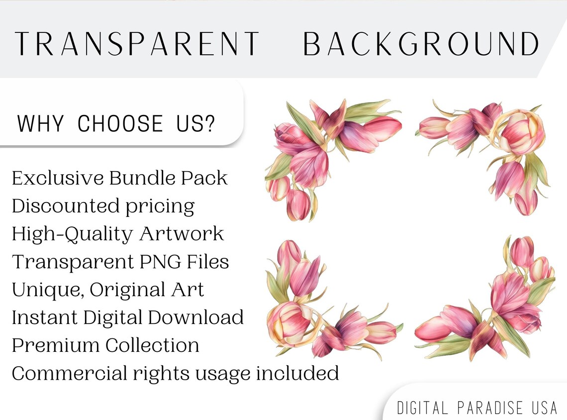 Set of 12, Watercolor Pink Tulips Clipart, Tulips PNG, Floral Clipart ...