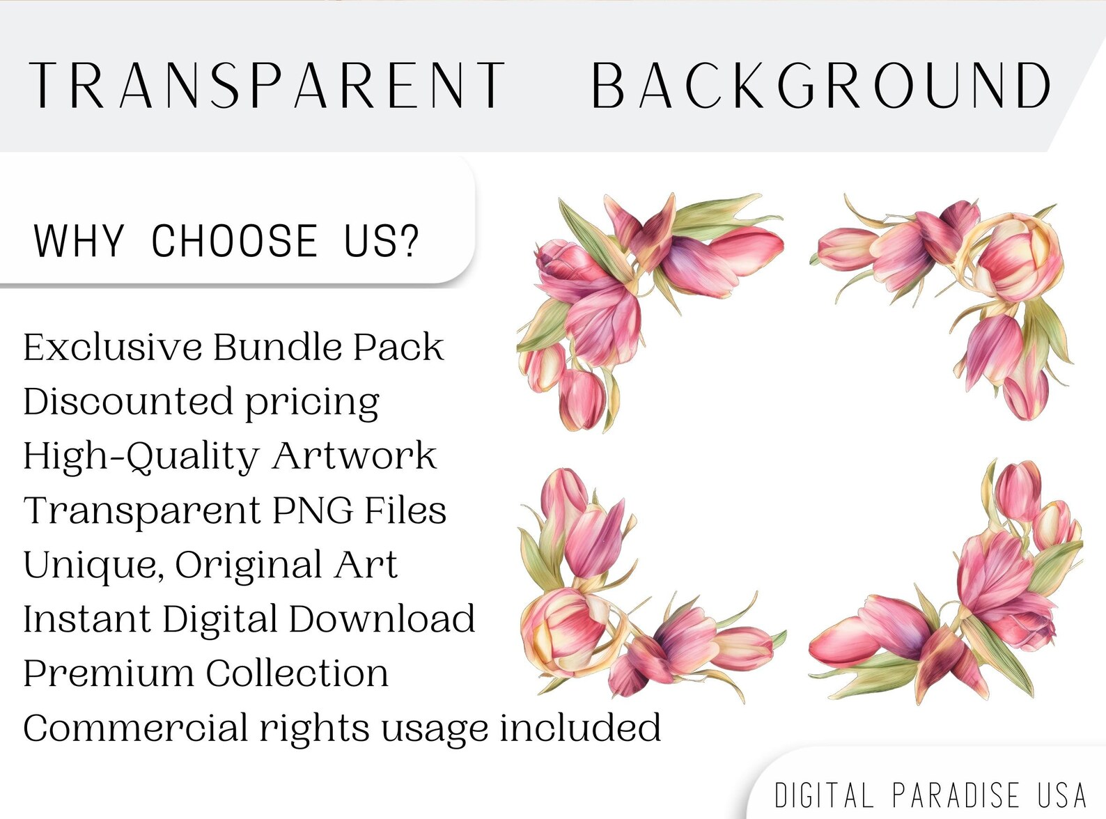 Set of 12, Watercolor Pink Tulips Clipart, Tulips PNG, Floral Clipart ...