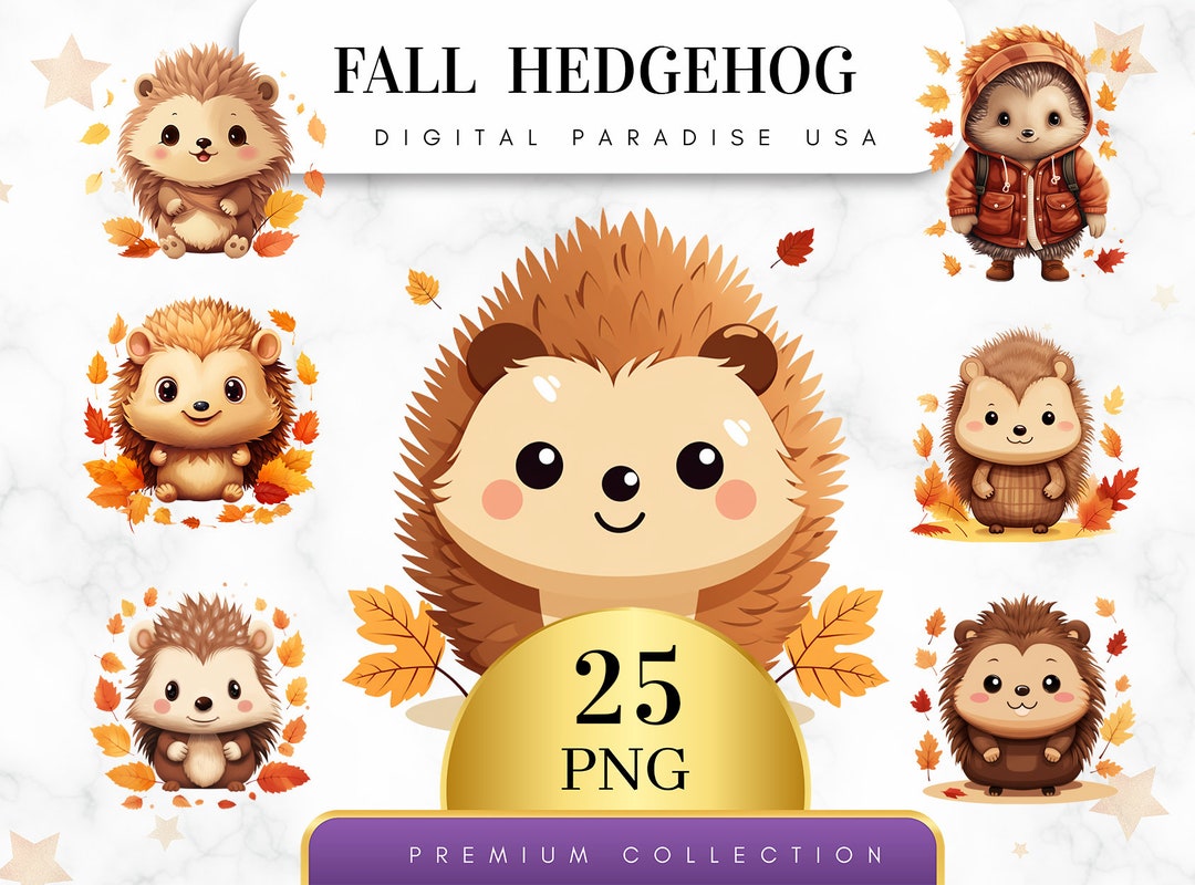 Set of 25, Fall Hedgehog Clipart, Hedgehog PNG, Autumn Animals ...