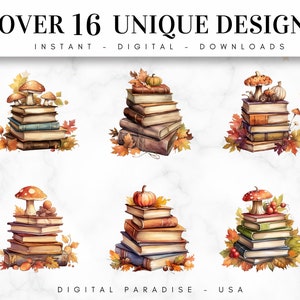 Set of 16, Autumn Books Clipart, Fall Journal Clipart, Book Bundle ...