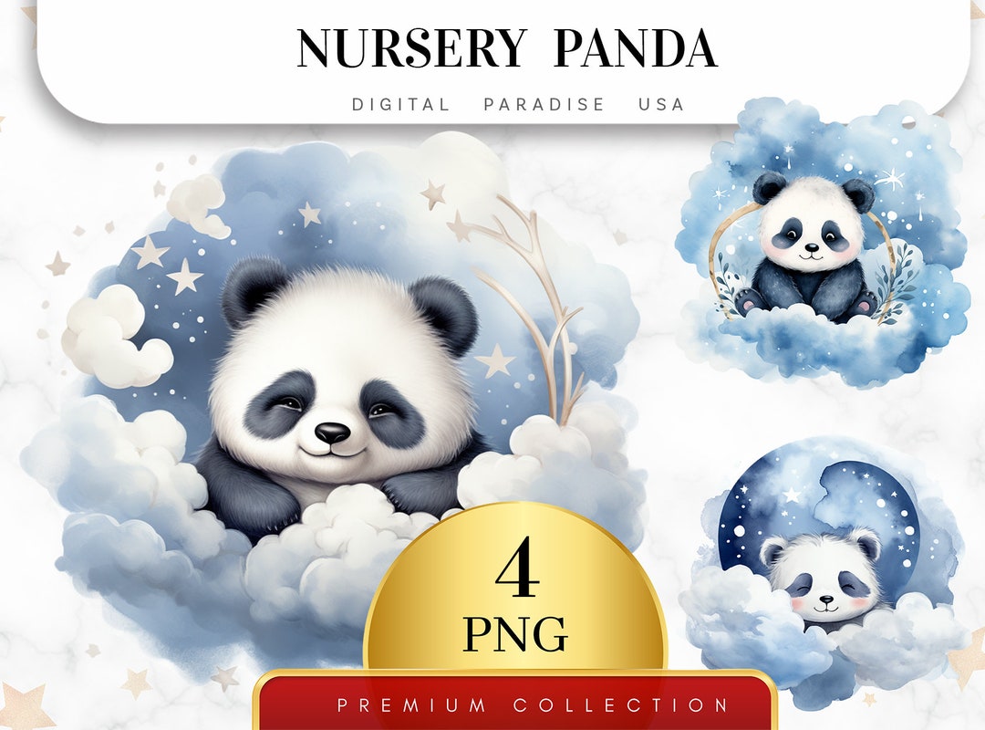 Set of 4, Nursery Panda Clipart, Panda PNG, Baby Panda, Nursery Decor ...