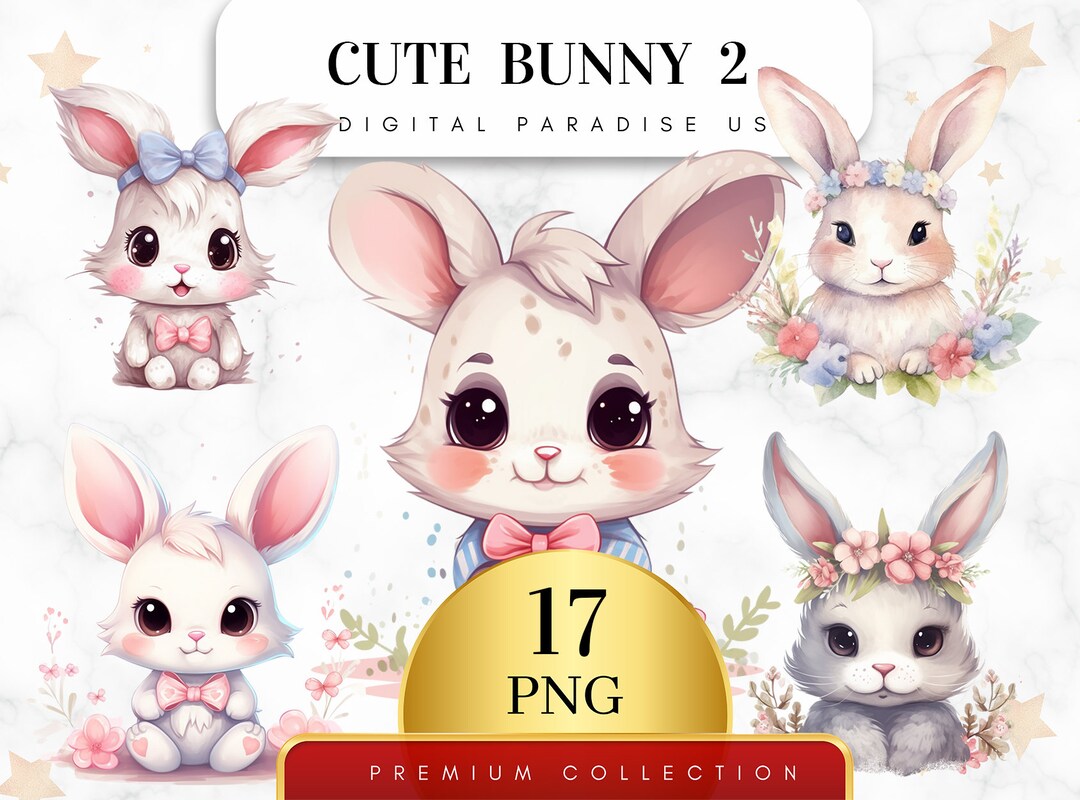 Set of 17, Cute Bunny Clipart 2, Bunny PNG, Rabbit Clipart, Easter ...