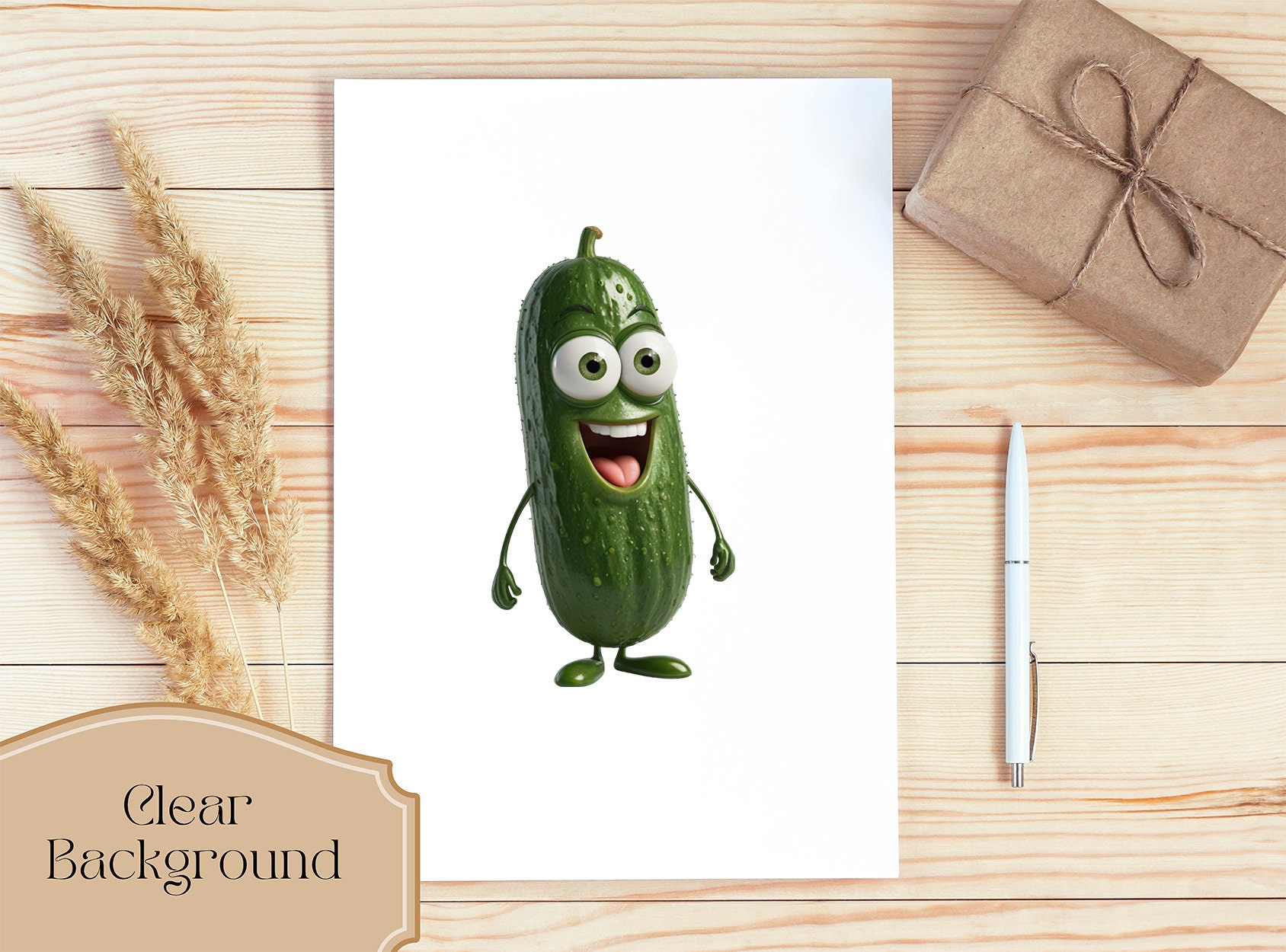 Set of 7, Happy Cucumber Clipart, Cute Vegetable Clipart, Green ...