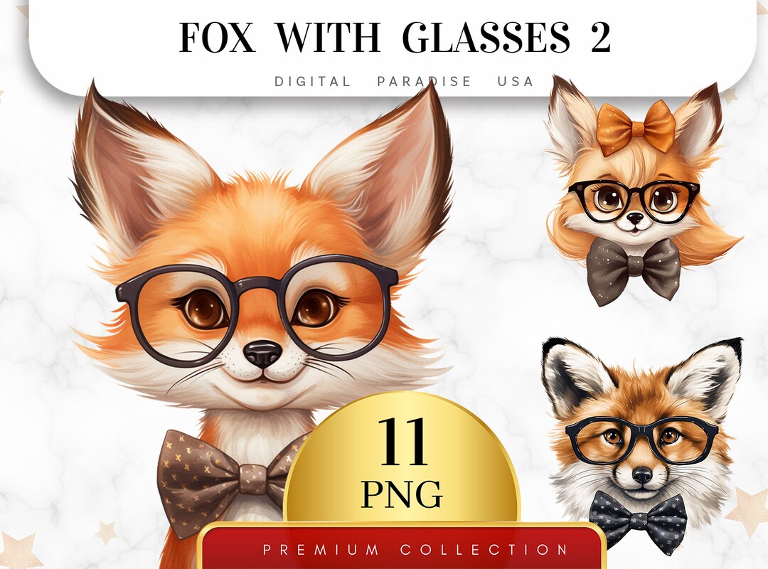 Set von 11, Fuchs mit Brille Clipart 2, Fuchs PNG, süßer Fuchs ...