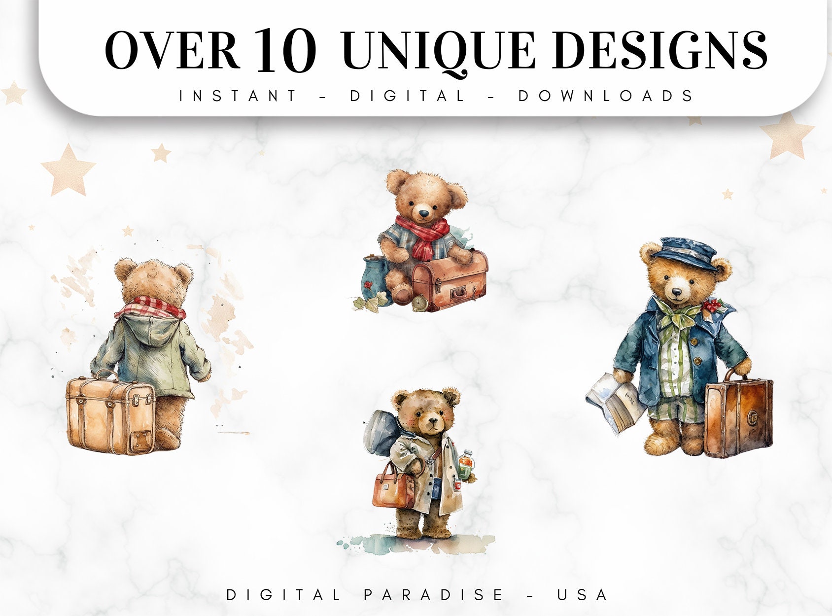 Set of 10, Watercolor Teddy Explorer, Teddy Bear PNG, Nursery Clipart ...