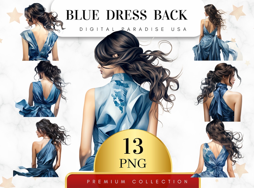 Set of 13, Blue Dress Back Clipart, Dress Clipart, Fashion Clipart ...