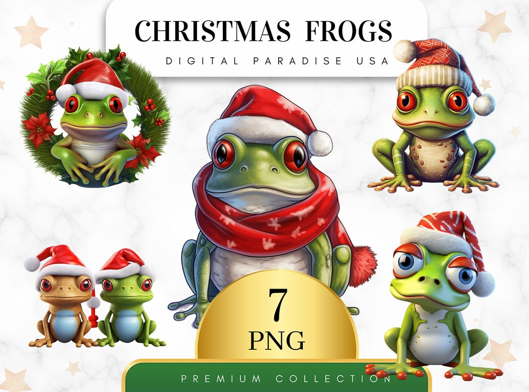 Set of 7, Christmas Frogs Clipart, Frog Clipart, Festive Frog, Holiday ...