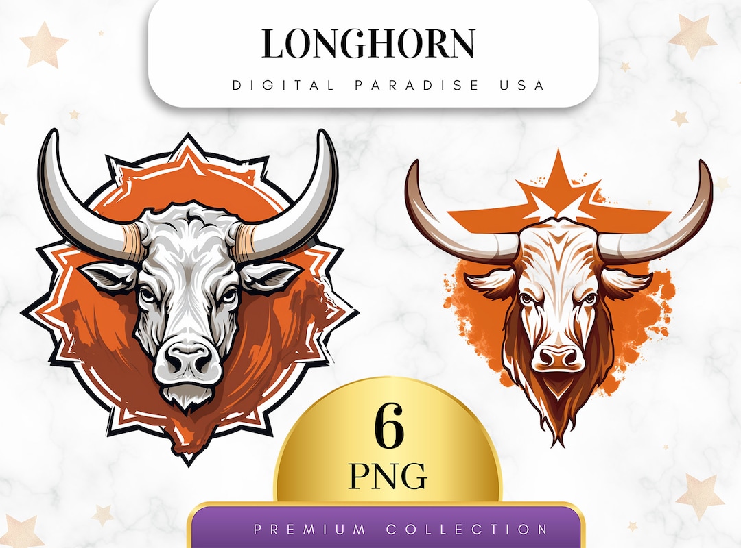 Set of 6, Longhorn Clipart, Longhorn PNG, Bull Clipart, Western Clipart ...