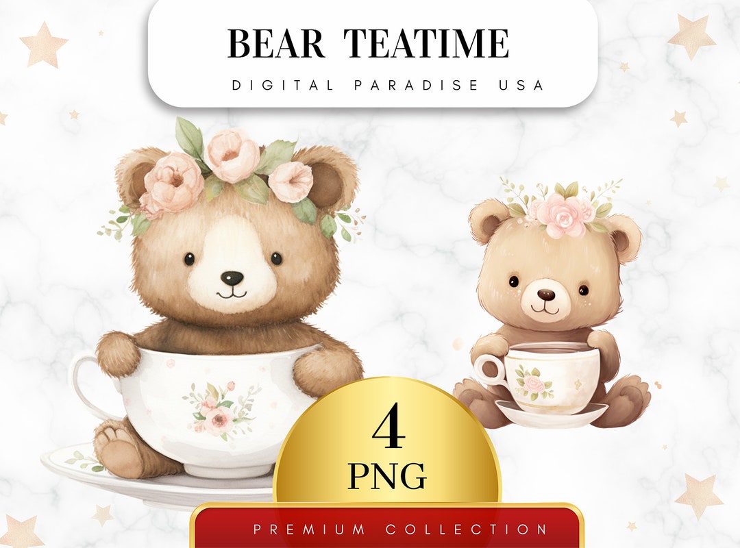 Set of 4, Bear Teatime Clipart, Bear Clipart, Tea Party Clipart, Teddy ...