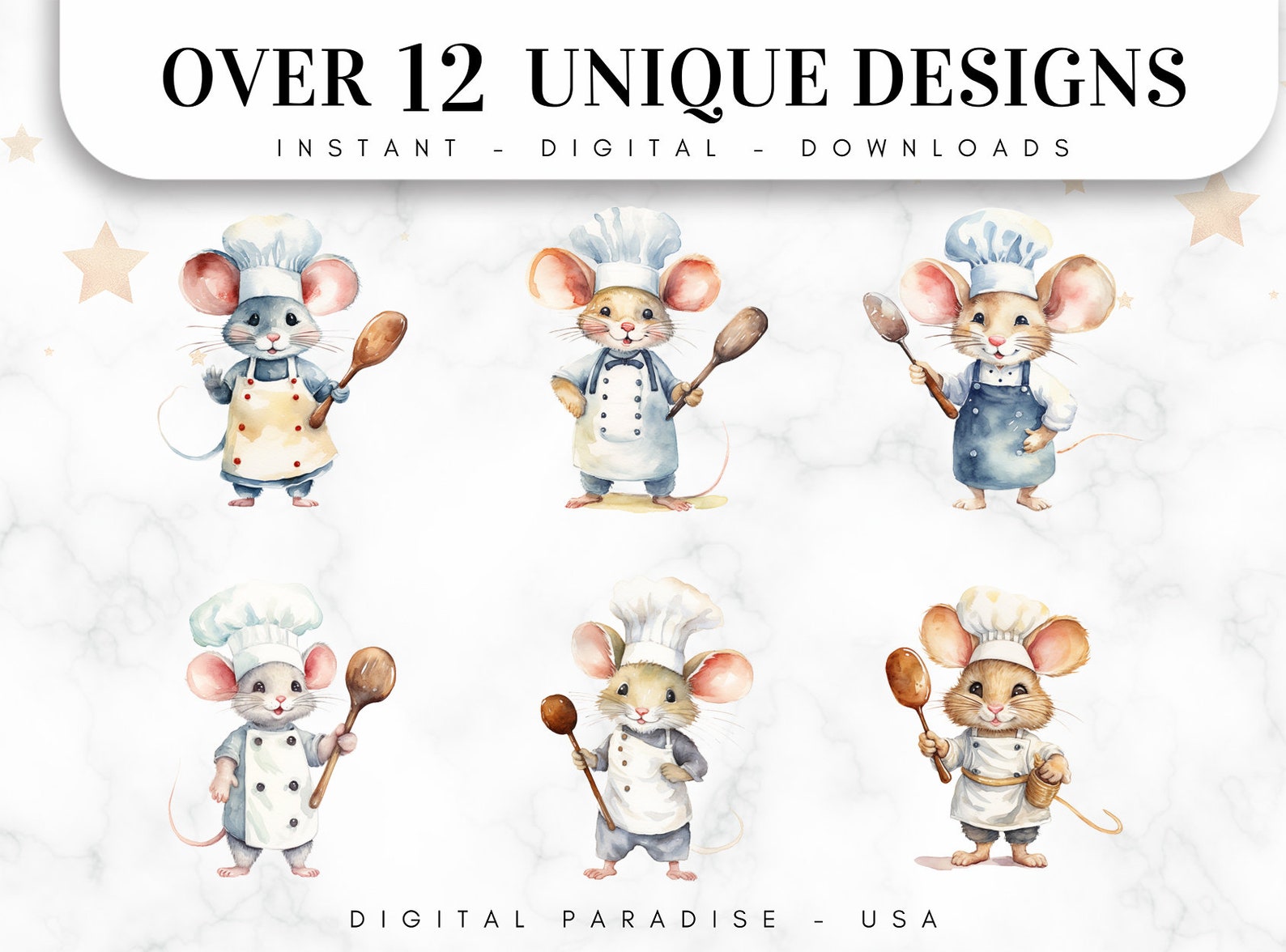 Set of 12, Mouse Chef Clipart 1, Mouse Chef PNG, Kitchen Clipart, Chef ...