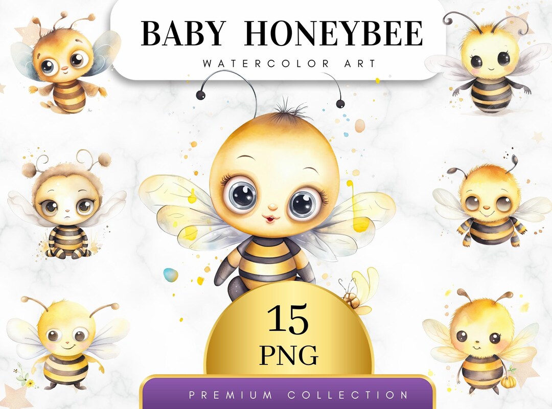Set of 15, Baby Honeybee Watercolor Clipart, Baby Bee Clip Art, Bee PNG ...