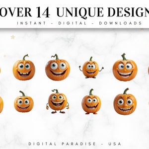 Set of 14, Happy Pumpkin Clipart, Fall Clipart, Halloween Clipart ...