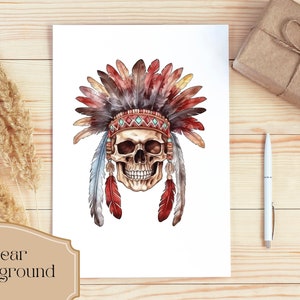 Set of 20, Watercolor Red Indian Skull, Red Indian Skull Clip Art PNG ...