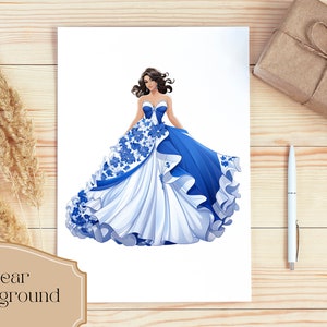 Set of 8, Asian Blue Brides Clipart, Blue Wedding Clipart, Bride ...