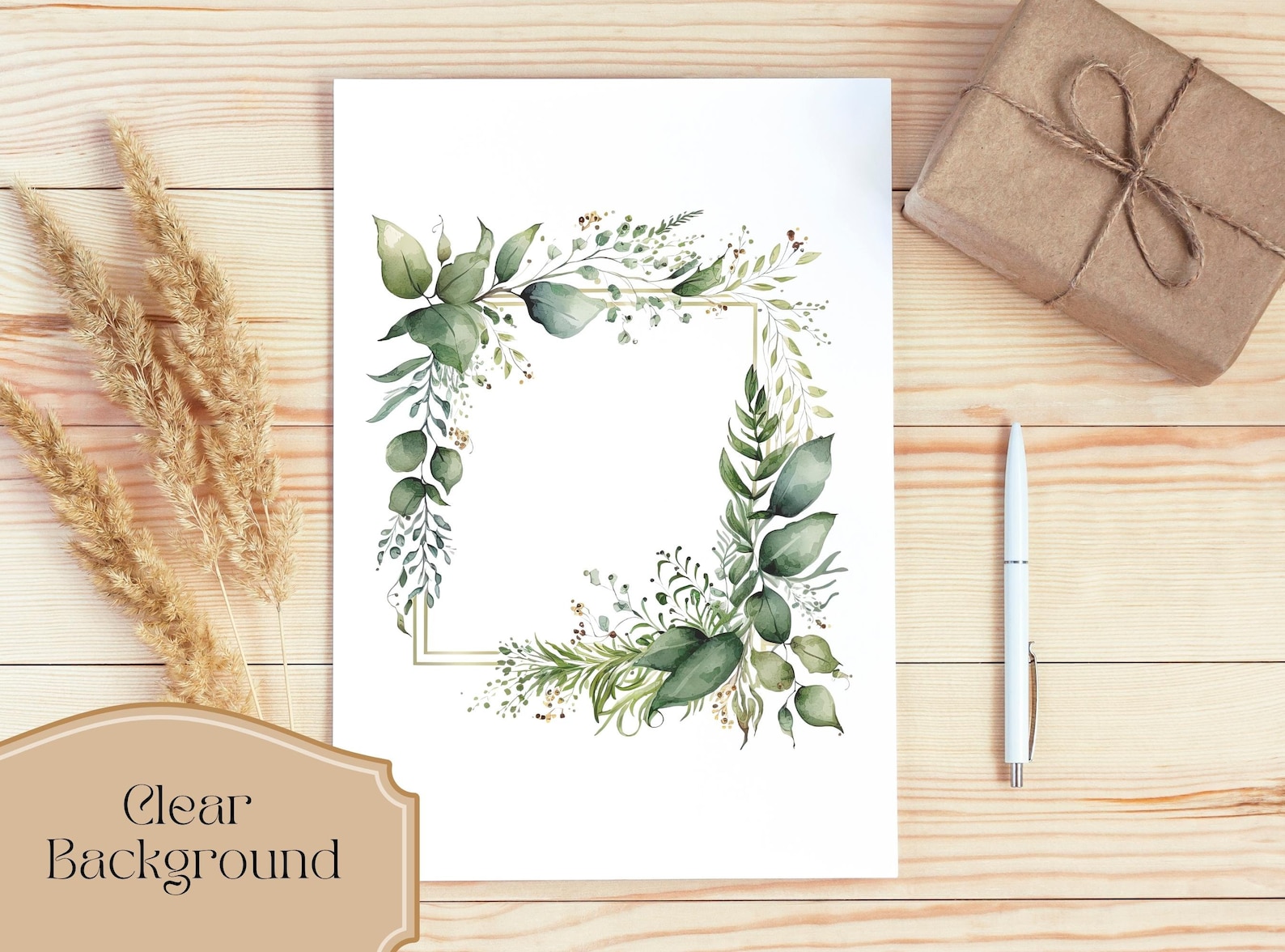 Set of 24, Watercolor Green Plant Frames Set, Greenery Digital Frames ...