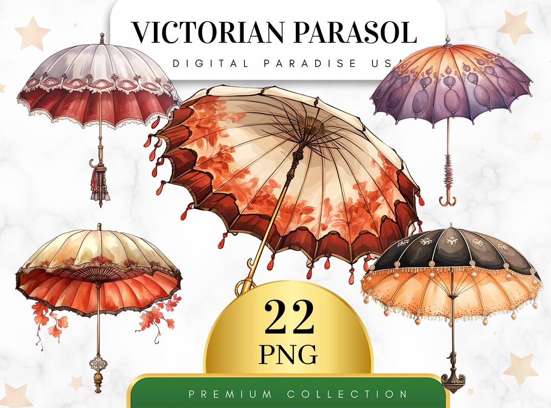 Set of 22, Victorian Parasol Clipart, Antique Umbrella PNG, Vintage ...