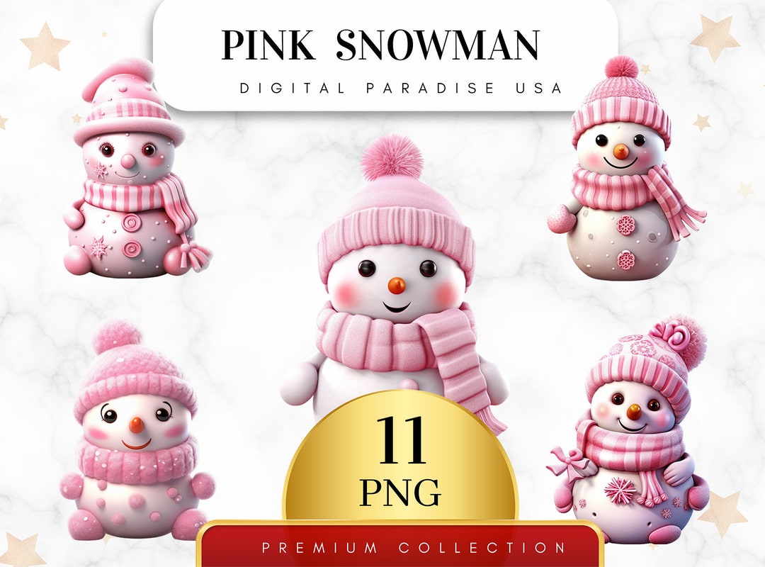 Set of 11, Pink Snowman Clipart, Winter Clipart, Snowman PNG, Christmas ...