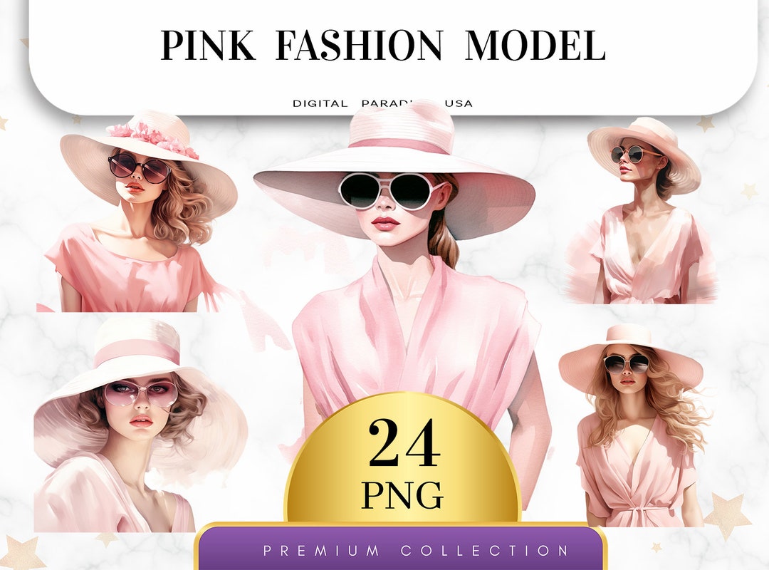 Set of 24, Watercolor Pink Fashion Model, Fashion Model PNG, Pink ...