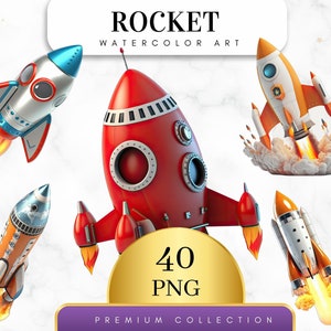 Set of 40, Rocket Clipart Bundle, Space Clipart, Rocket PNG, Nursery ...