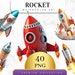 Set of 40, Rocket Clipart Bundle, Space Clipart, Rocket PNG, Nursery ...