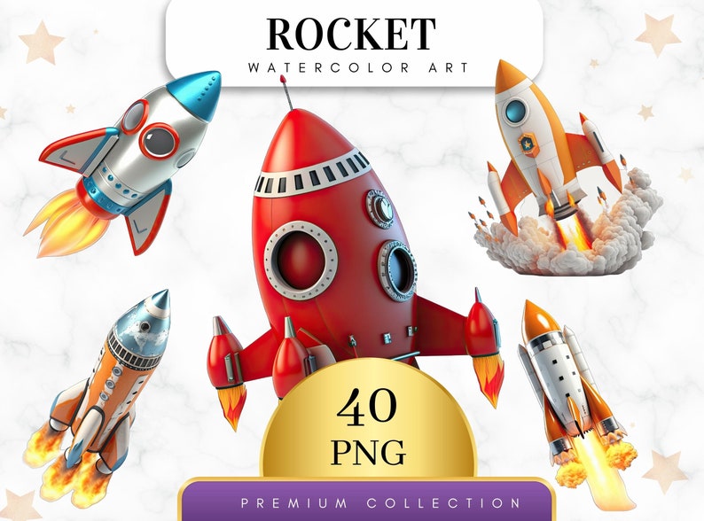 Set of 40, Rocket Clipart Bundle, Space Clipart, Rocket PNG, Nursery ...