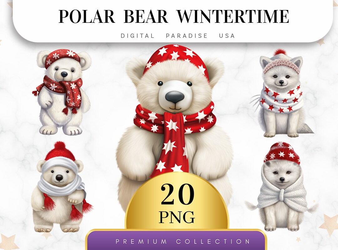 Set of 20, Polar Bear Wintertime Clipart, Polar Bear PNG, Arctic Animal ...