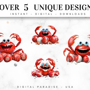 Set of 5, Crab With Beach Balls Clipart, Crab Clipart, Beach Ball ...