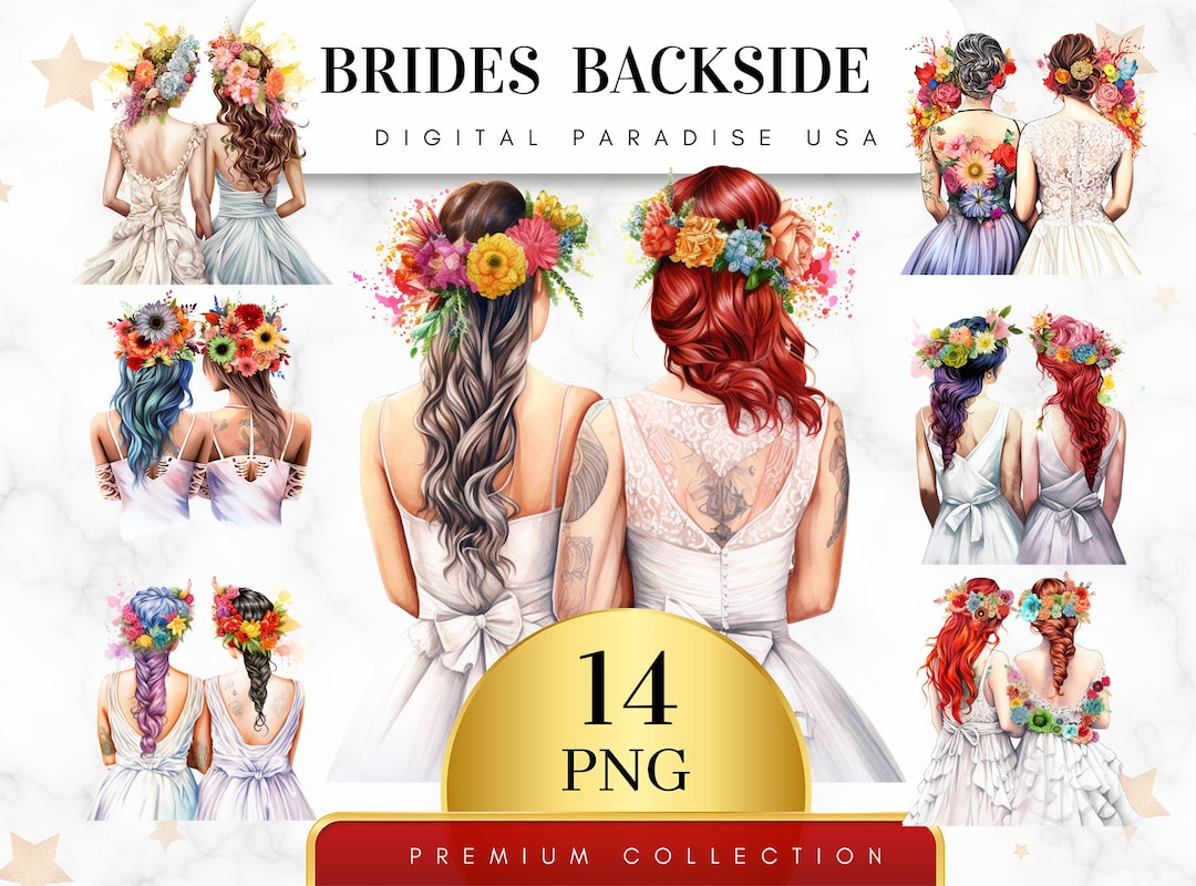 Set of 14, Brides Backside Clipart, Wedding Day Clipart, Marriage ...
