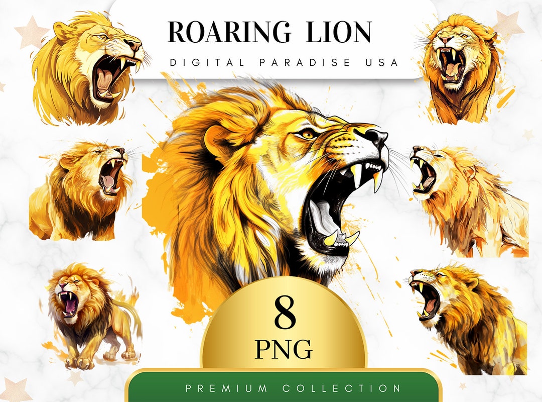Set of 8, Roaring Lion Clipart, Lion PNG, Watercolor Lion, Animals ...