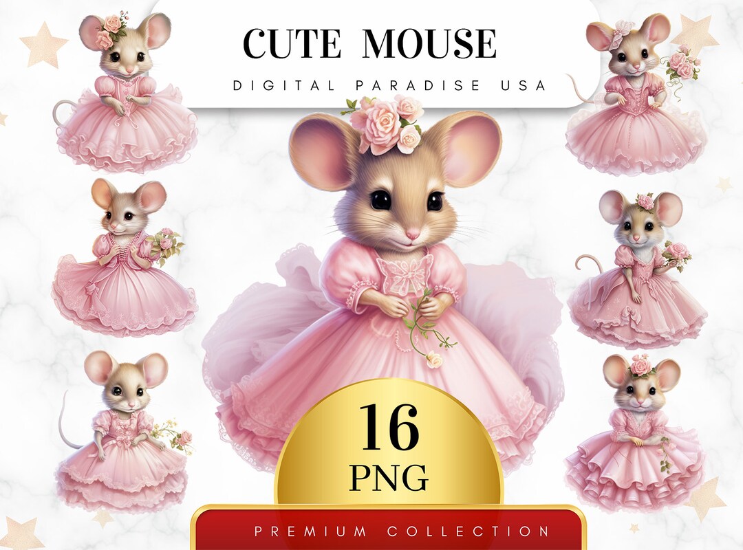 Set of 16, Cute Mouse Clipart, Fairytale Mouse PNG, Mouse Clipart ...