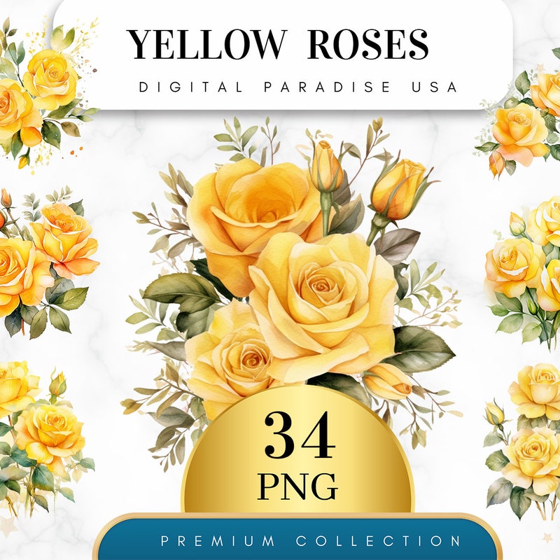 Watercolor Yellow Roses - Etsy