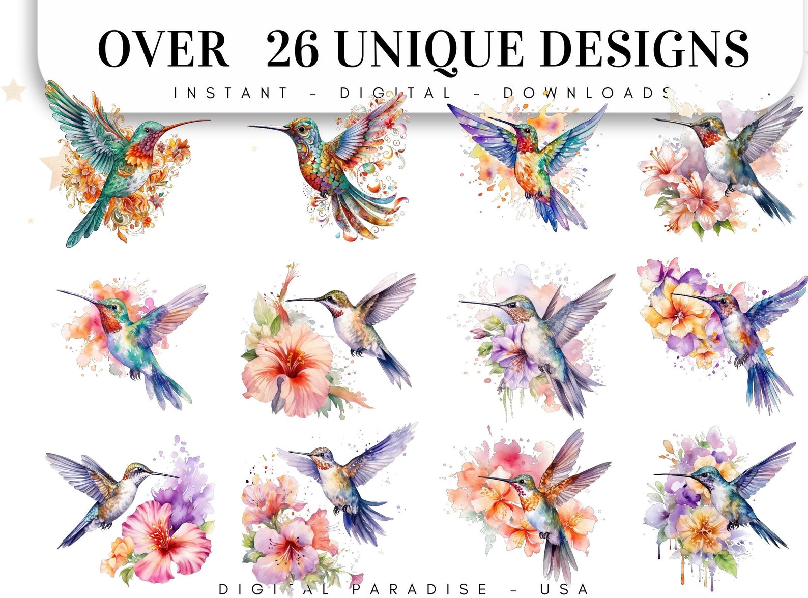 Set of 26, Watercolor Humming Birds Clipart, Spring Birds Png, Birds ...