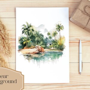 Set of 11, Watercolor Oasis Paradise Clipart, Oasis Paradise Png, Oasis ...