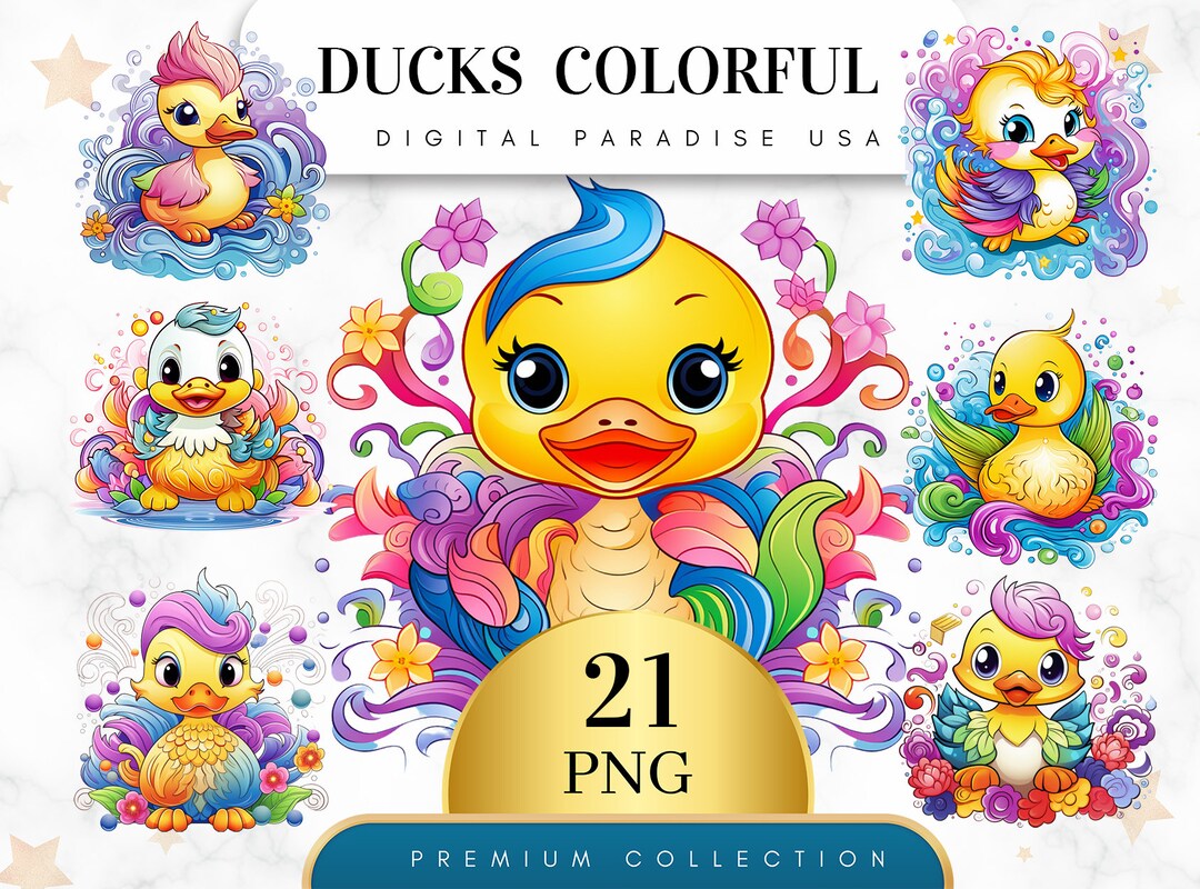 Set of 21, Colorful Duck Clipart, Duck PNG, Cute Ducklings, Watercolor ...