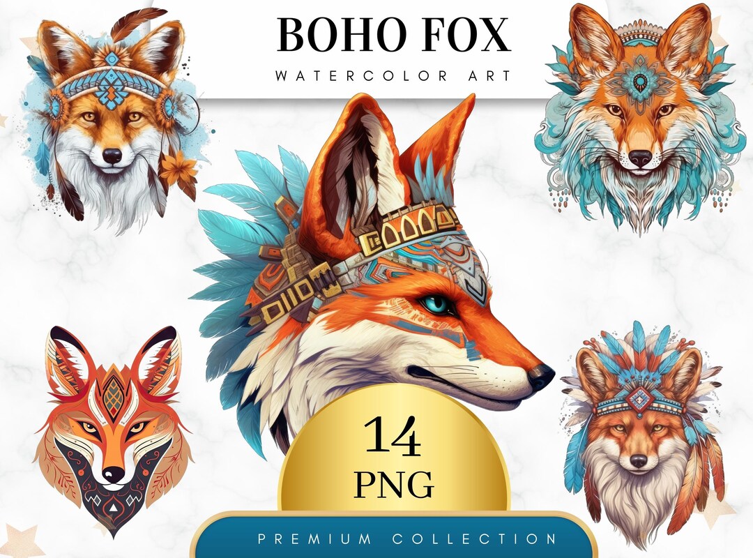 Set of 14, Watercolor Fox Clipart, Boho Fox Png, Cute Fox Clipart ...