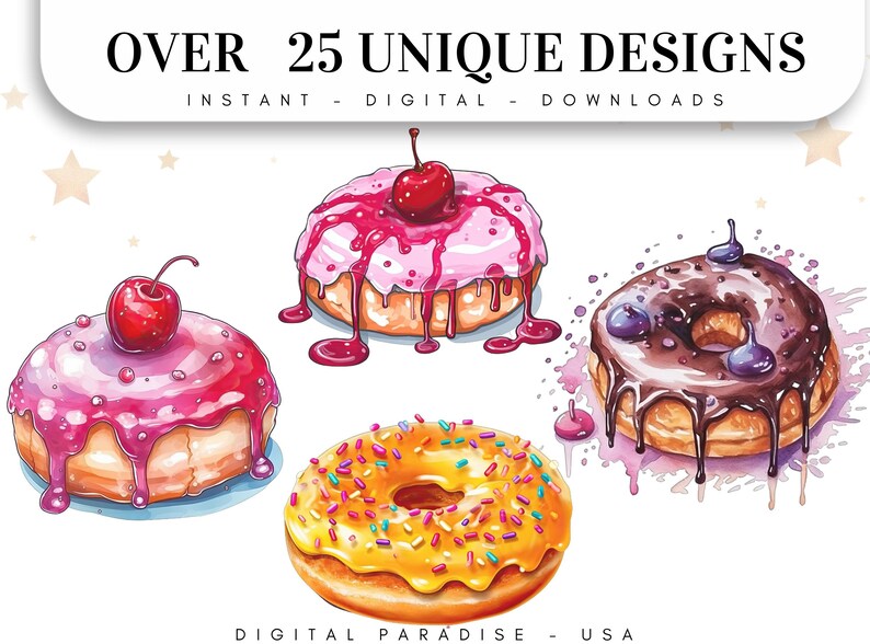 Set of 25 Watercolor Donuts Art Donuts Clip Art Dessert - Etsy