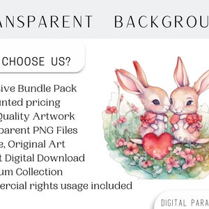 Set of 9, Watercolor Bunnies in Love, Bunny PNG, Bunny in Love Png ...