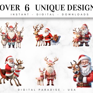 Set of 6, Santa With Deer Clipart, Christmas Deer PNG, Holiday Clipart ...