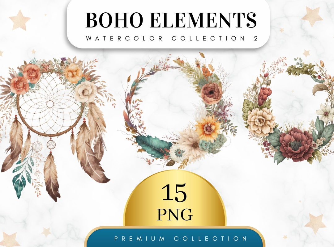 Set of 15 Designs, Digital Boho, Boho Florals, Elegant Wedding, Floral ...