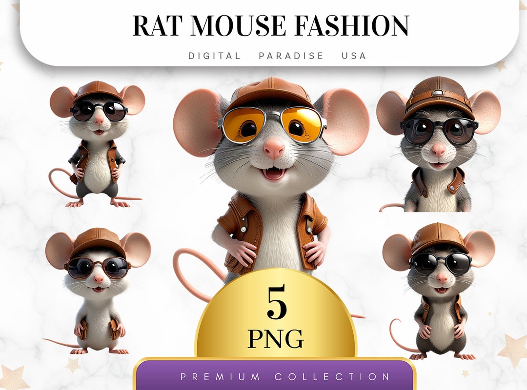 Set of 5, Rat Mouse Fashion Clipart, Cute Rodent Clipart, Fashionable ...