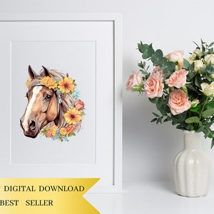 Set of 60, Floral Horses Clipart, Horse PNG, Boho Horse Art, Watercolor ...
