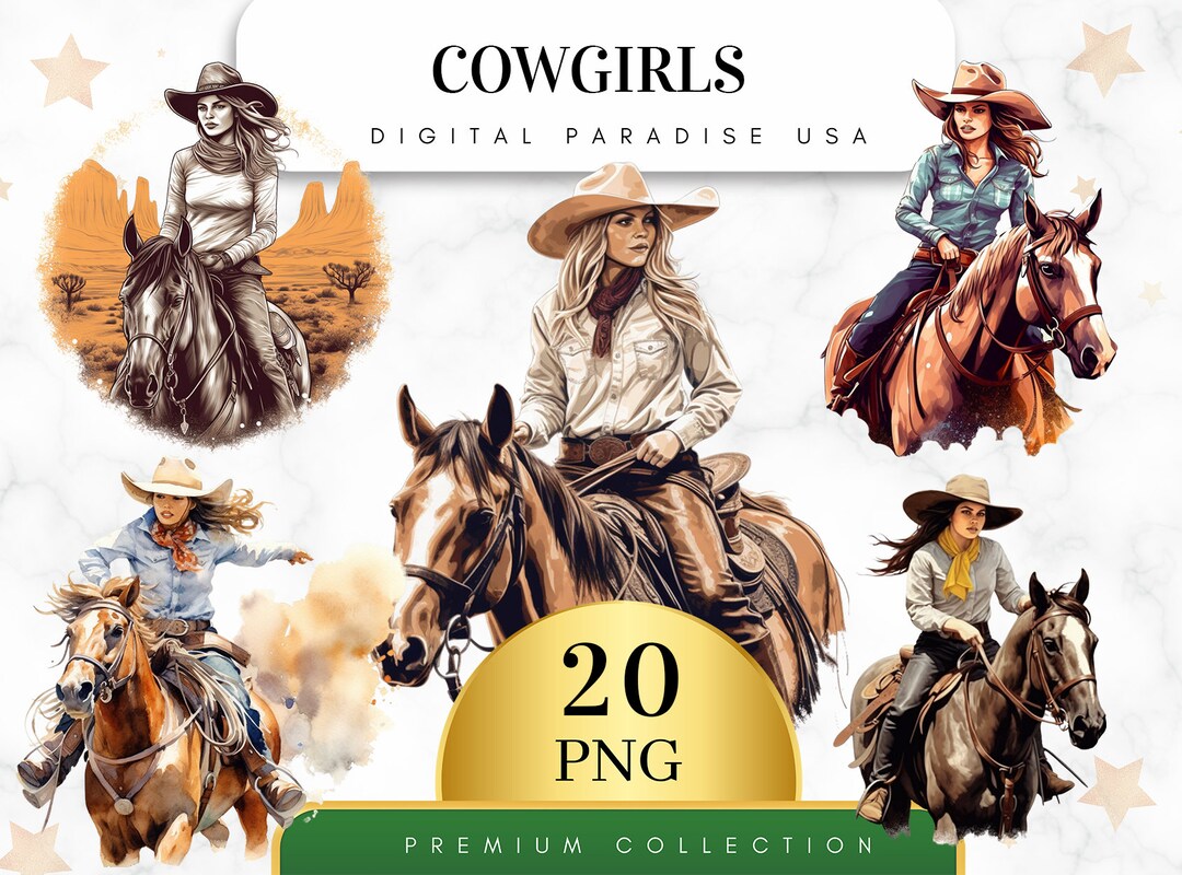 Set of 20, Cowgirls Clipart, Cowgirl PNG, Western Clipart, Cowgirl Junk ...