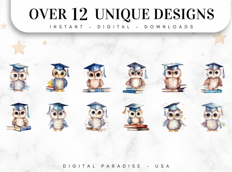 Set of 12, Owl Graduation Clipart, Owl PNG, Graduation Party Decor ...