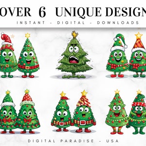 Set of 6, Cute Christmas Trees Clipart, Christmas Tree PNG, Christmas ...