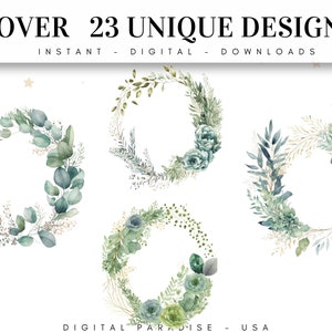 Set of 23, Watercolor Eucalyptus Clipart, Greenery Clipart , Watercolor ...