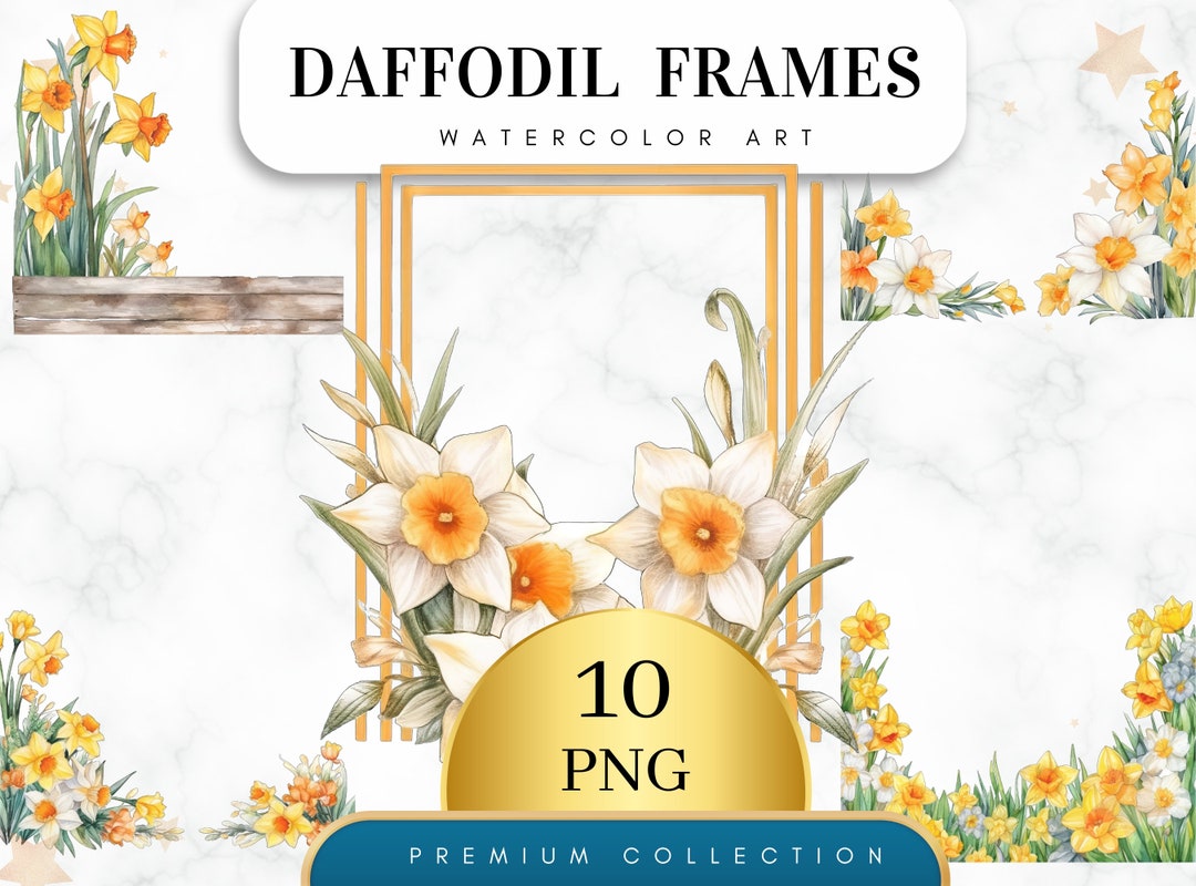 Set of 10, Daffodils Frame & Border Watercolor, Floral Frame Clipart ...